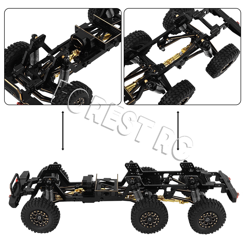 Brass + Aluminum Metal 6x6 RC Car Chassis Frame with Front Middle Rear Axles Gearbox DIY for ...
