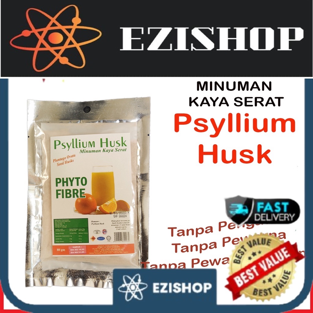 Psyllium Husk Powder Capsules Halal Fiber Pure Organic Serbuk80g Love ...