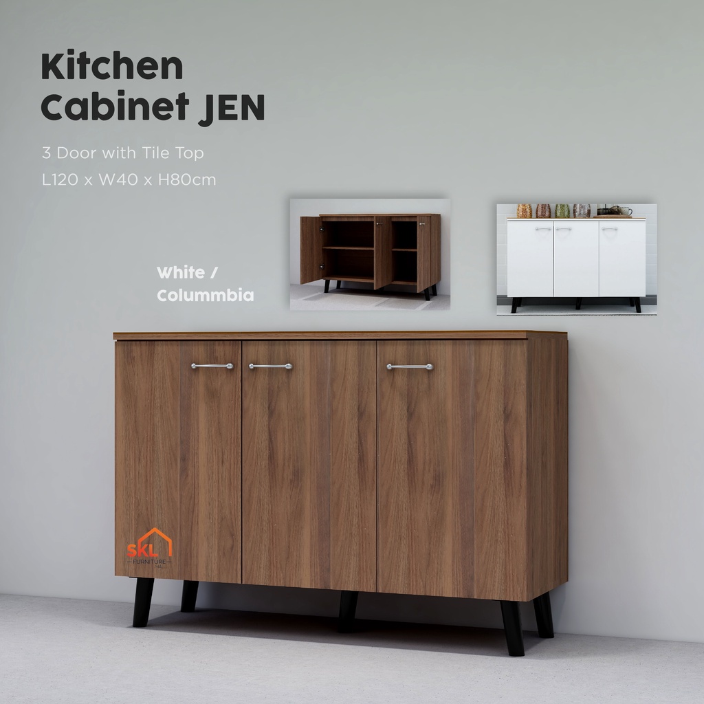 JEN 3 Doors 4FT Kitchen Cabinet Base Unit Tiles Top Kitchen Storage ...