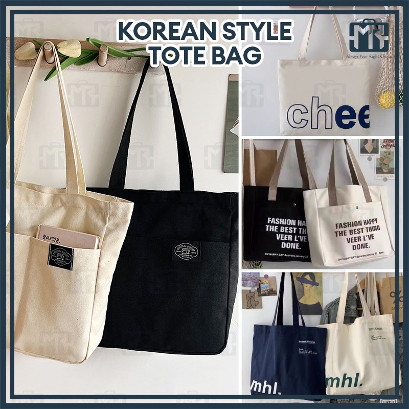MR Canvas Bag Female Korean Style Tote Bag One Shoulder Portable Beg ...