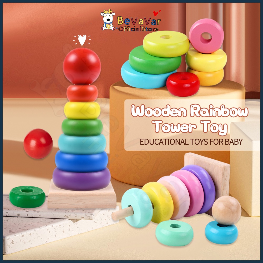 BEVAVAR Baby Wooden Toys Wooden Rainbow Tower toy Kids Educational ...