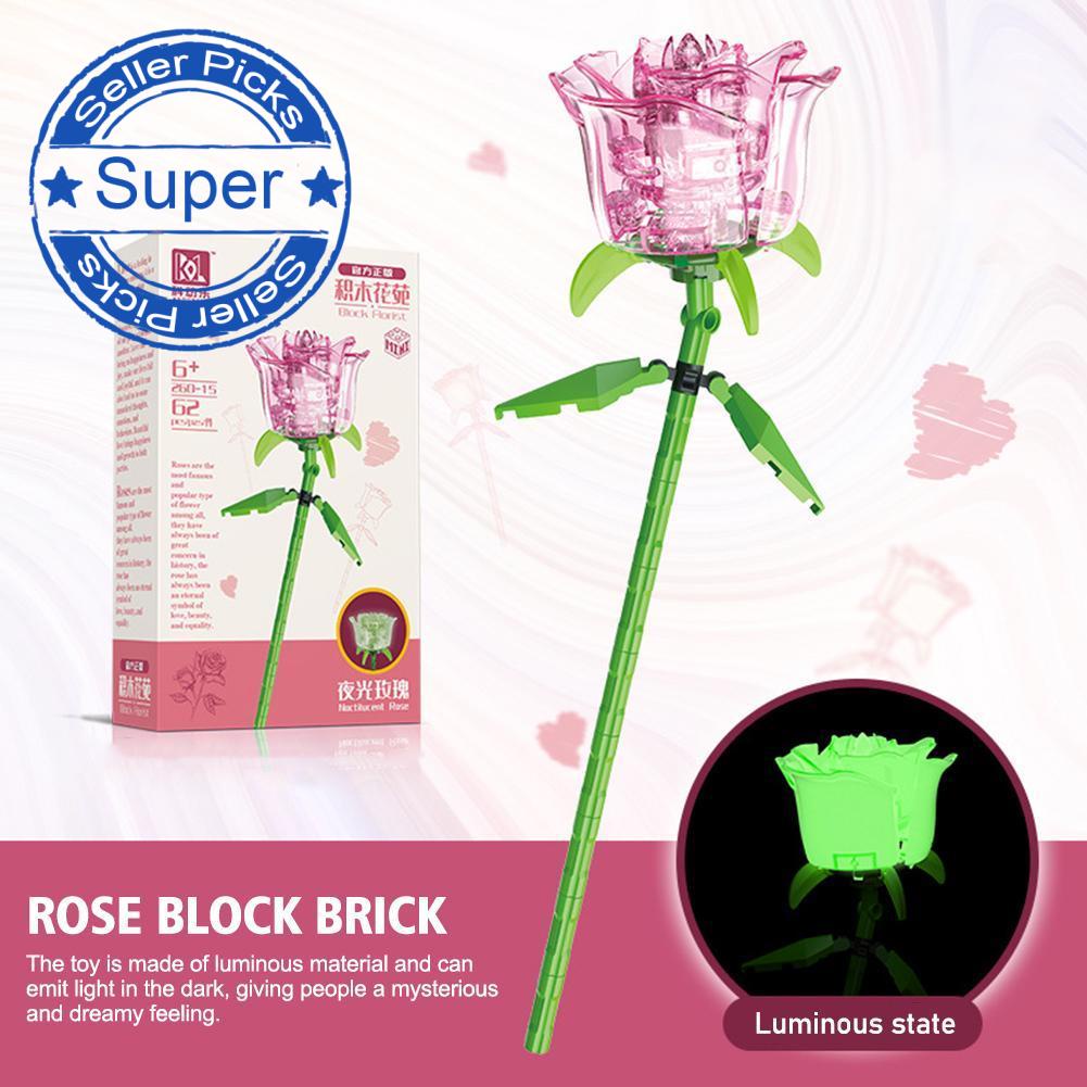 Building Blocks Rose Flower Toy Luminous Rose Assemble Toy W1M4 ...
