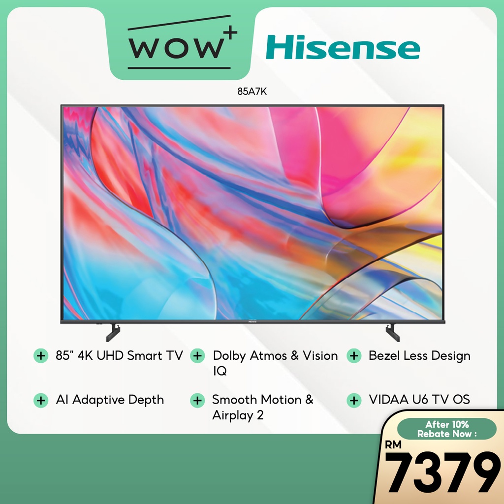 Hisense A7K Series 4K UHD Smart TV - 85", Featuring AI Adaptive Depth ...