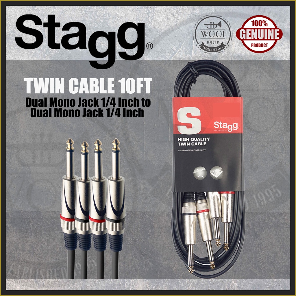 Stagg STC3P Twin Cable Dual Mono Jack 1/4 Inch to Dual Mono Jack 1/4 ...