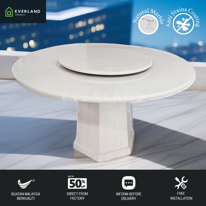 Everland Round Marble Table Meja Makan Marble Bulat Dining Set Bulat ...