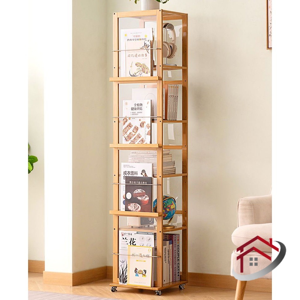 Rotating Bookshelf Transparent Floor-Standing Display Rack Storage Rack ...