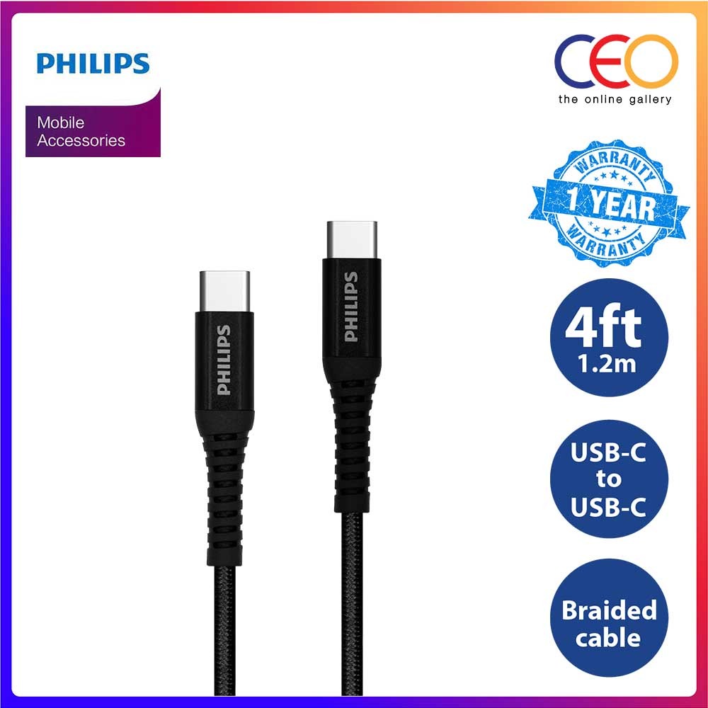 Philips Premium USB Type-C to Type-C Charge and Sync Braided Cable USB ...