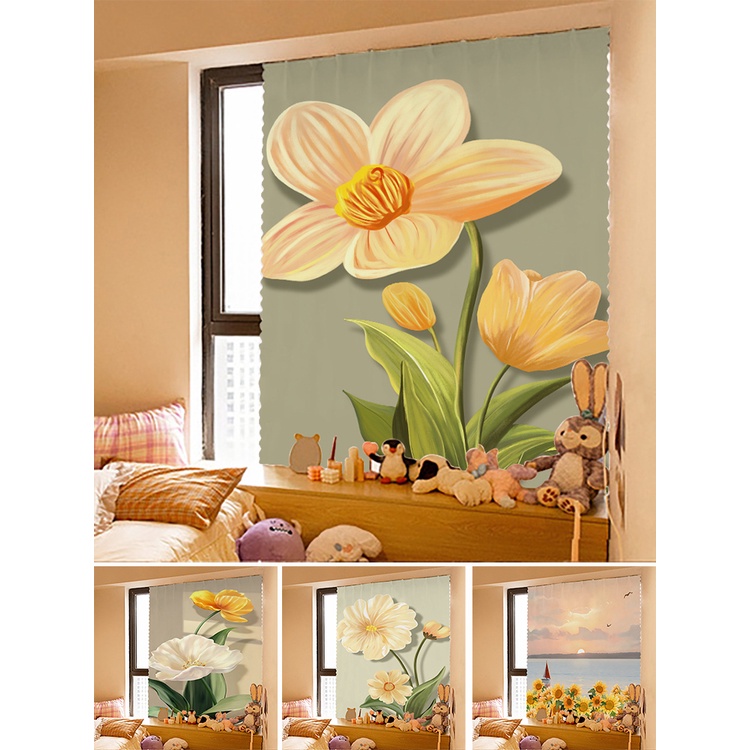 Flannel Curtain Cream Style Semi-Blackout Impervious Living Room ...