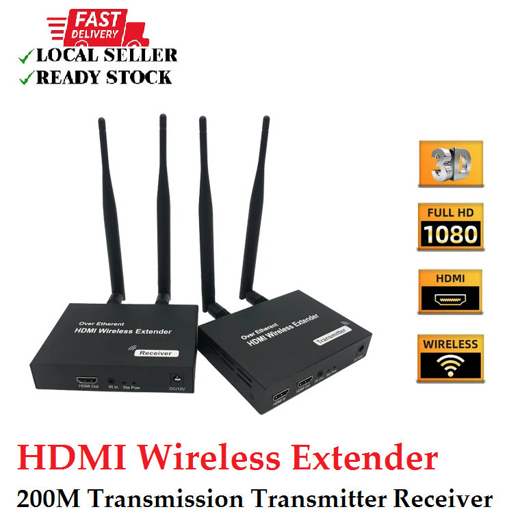 HDMI Wireless Extender 200M Transmission 1080P HD Transmitter Receiver ...