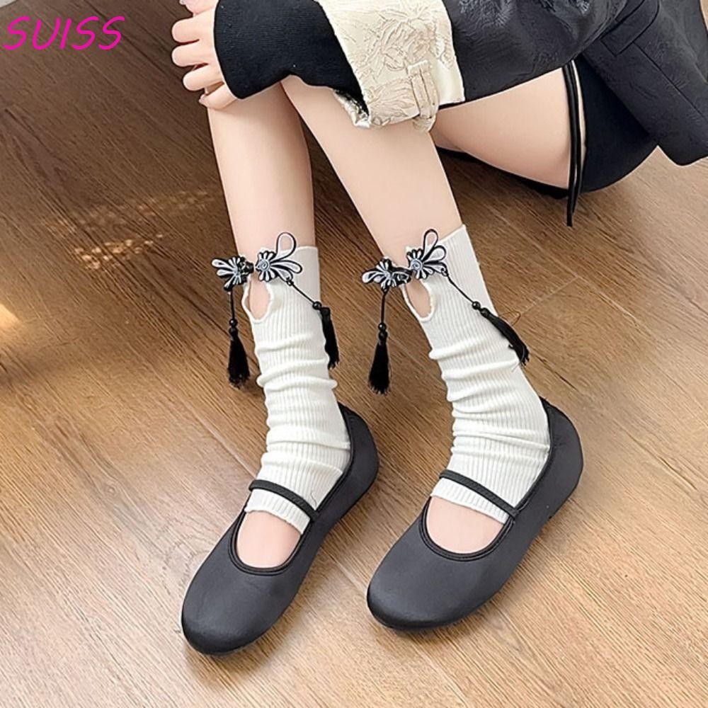 SUISS Long Stockings, Mid Tube Chinese Hanfu Style Buckle Tassel Leg ...