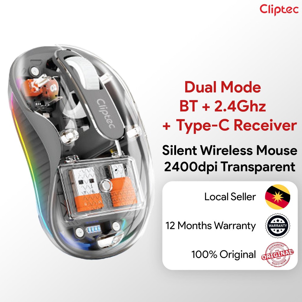 Cliptec Wireless Mouse RZS636C Dual Mode BT+2.4Ghz Type-C+USB-A ...