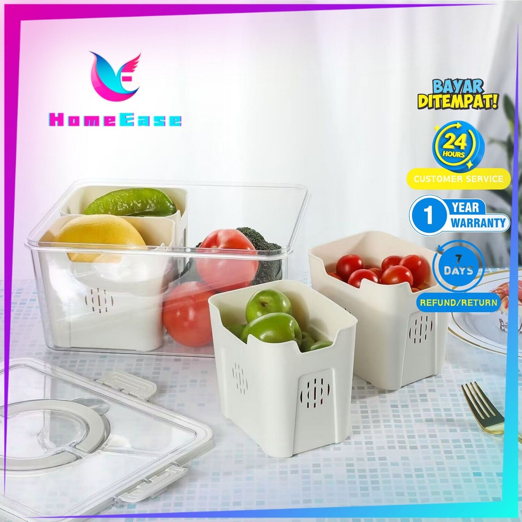 Homeease - Airtight Fruit and Vegetable Storage Container with Transparent Sealing Organizer ...