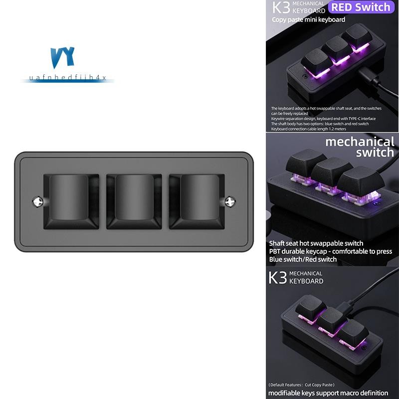 Custom Mini Keypad 3 Keys Programming Macro Keyboard Copy Paste Cut USB Mechanical Keyboard for ...