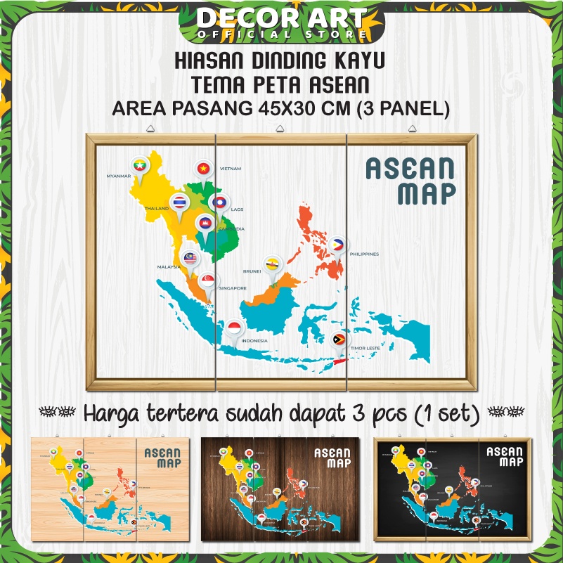 Decorart 45x30 Cm - 3 Panel Map Of ASEAN Home Classroom School Wall ...
