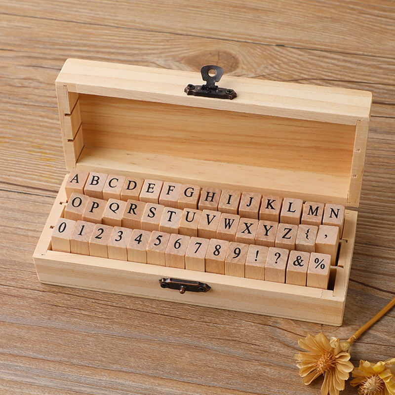 42 Pcs Boxed Retro Alphabet Number Wooden Stamps Delicate Typewriter ...