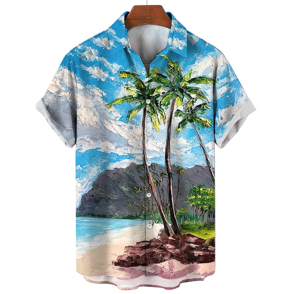 2023 Hawaiian Men's Shirt Beach Coconut Tree Print Shirt For Men Lopel ...