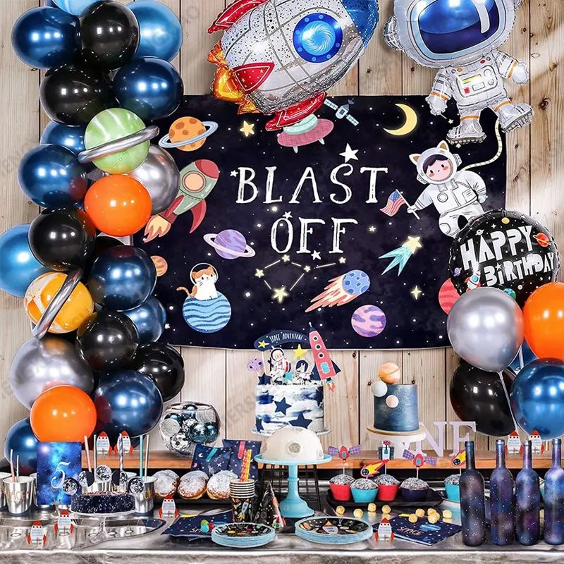 60pcs Astronaut Theme Balloon Party Set Rocket Astronaut Aluminum Film ...