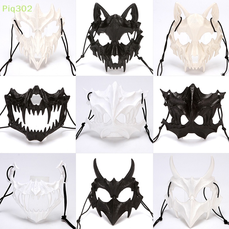 Piq302 Party Mask Long Teeth Demon Samurai Skeleton Half Face Mask Wolf ...