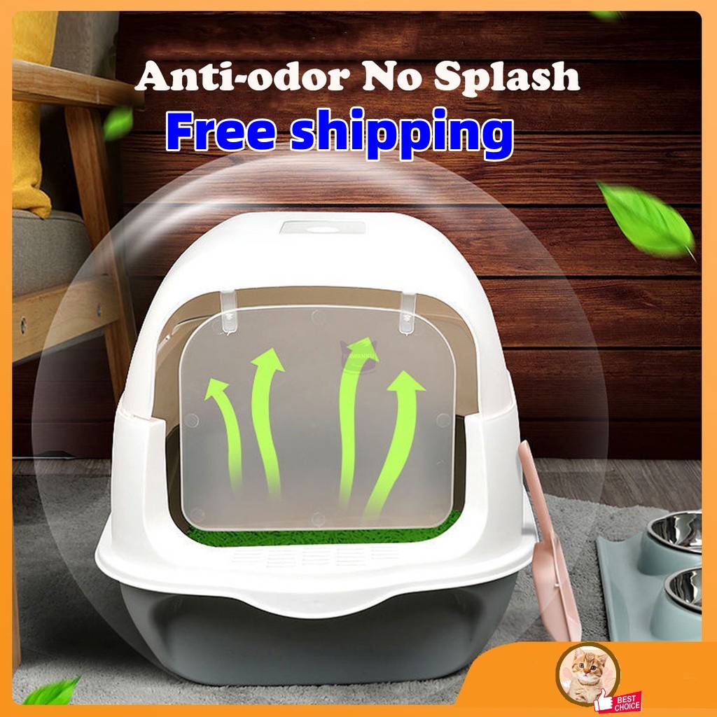 Pet Cat Litter Box Large Fully Enclosed Cat Toilet Pet Supplies Splash ...