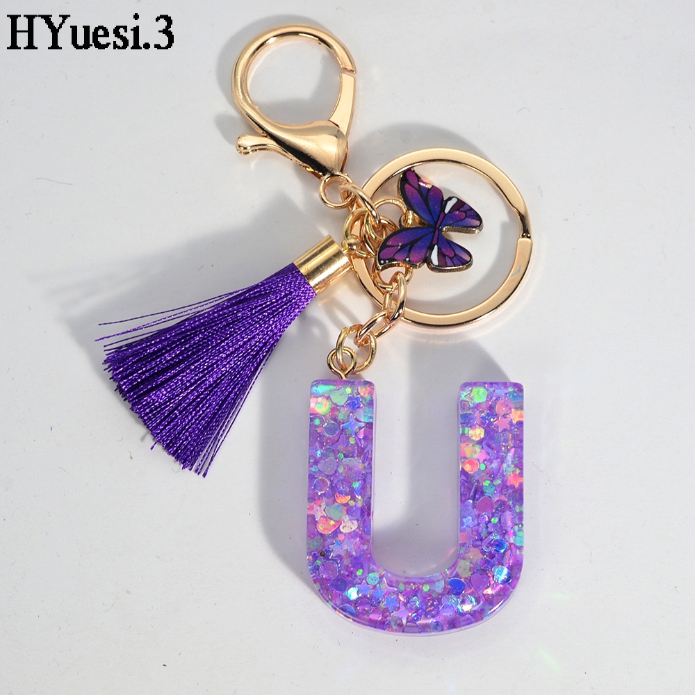 Glitter 26 Initials Name Keychain Purple Color Sequin Filled Letter Key ...