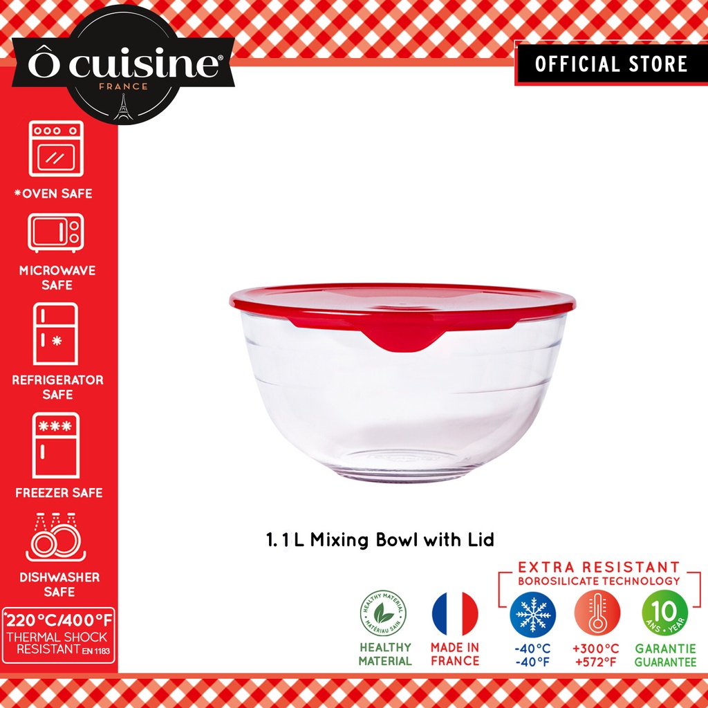 Ocuisine 1.1L / 2.2L Borosilicate Glass Round Mixing Bowl with Lid / Mixing Bowl / Bowl - 17cm ...