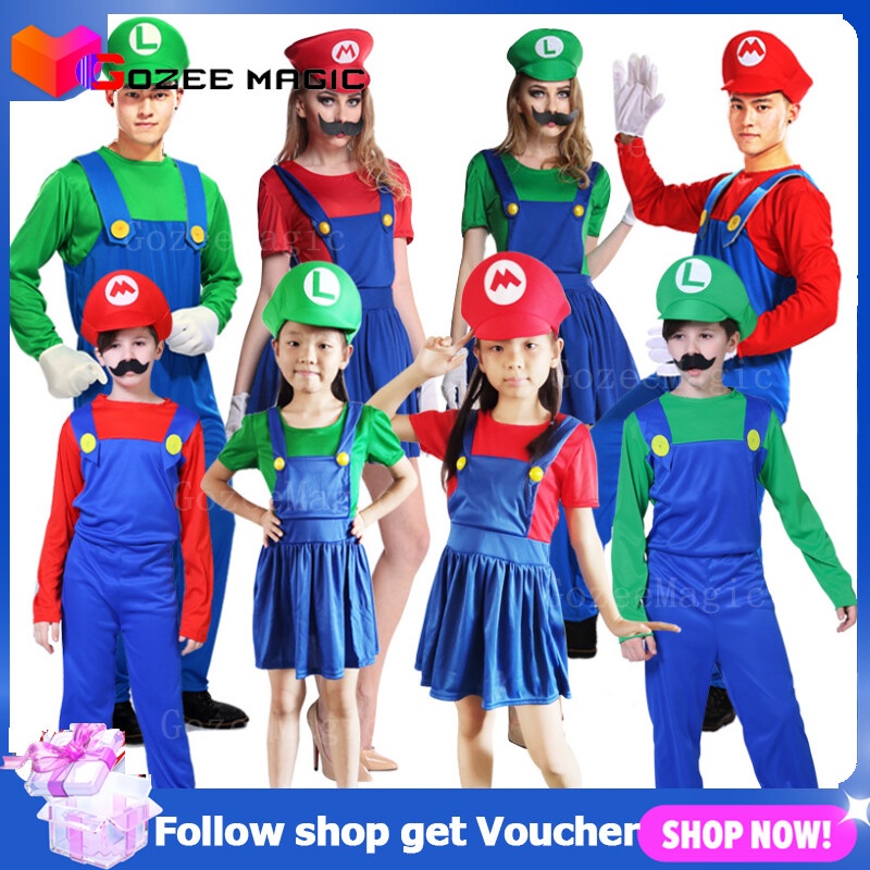 Super Mario Bros Cosplay Suit For Mario Maurer Kids And Adult Boy Girl ...