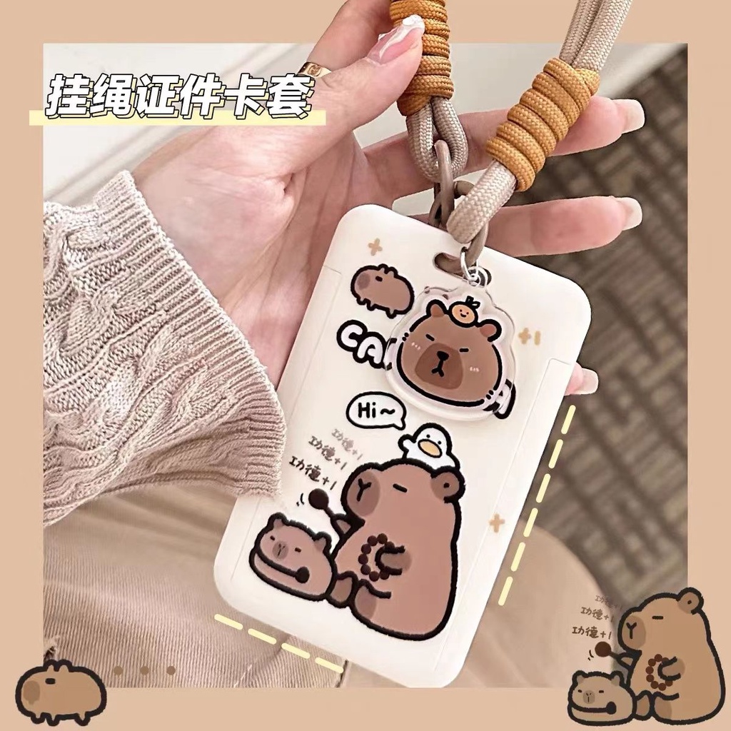 Kapibara Wooden Fish Capybara with Lanyard Student Card Document Work ...