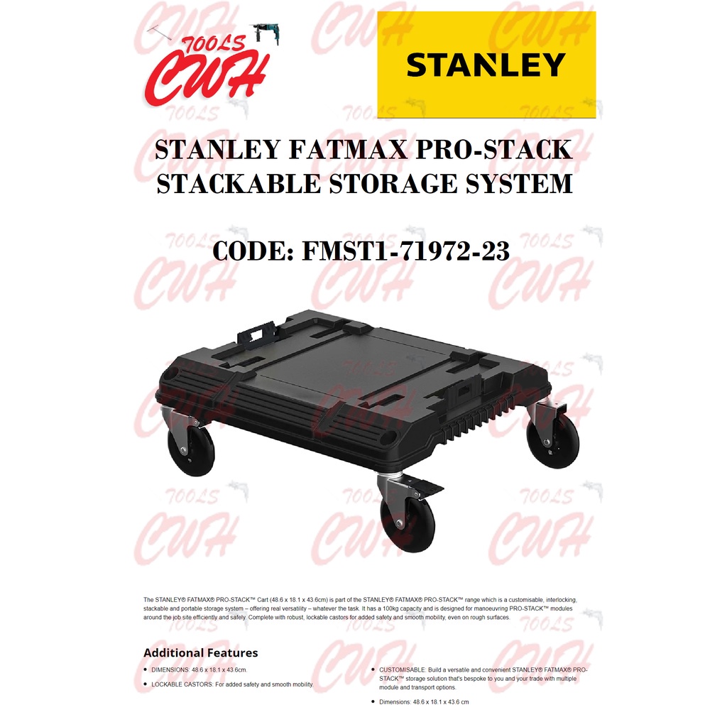 STANLEY FATMAX PRO-STACK TSTAK STACKABLE MOBILE TOOLBOX TOOL BOX CART ...