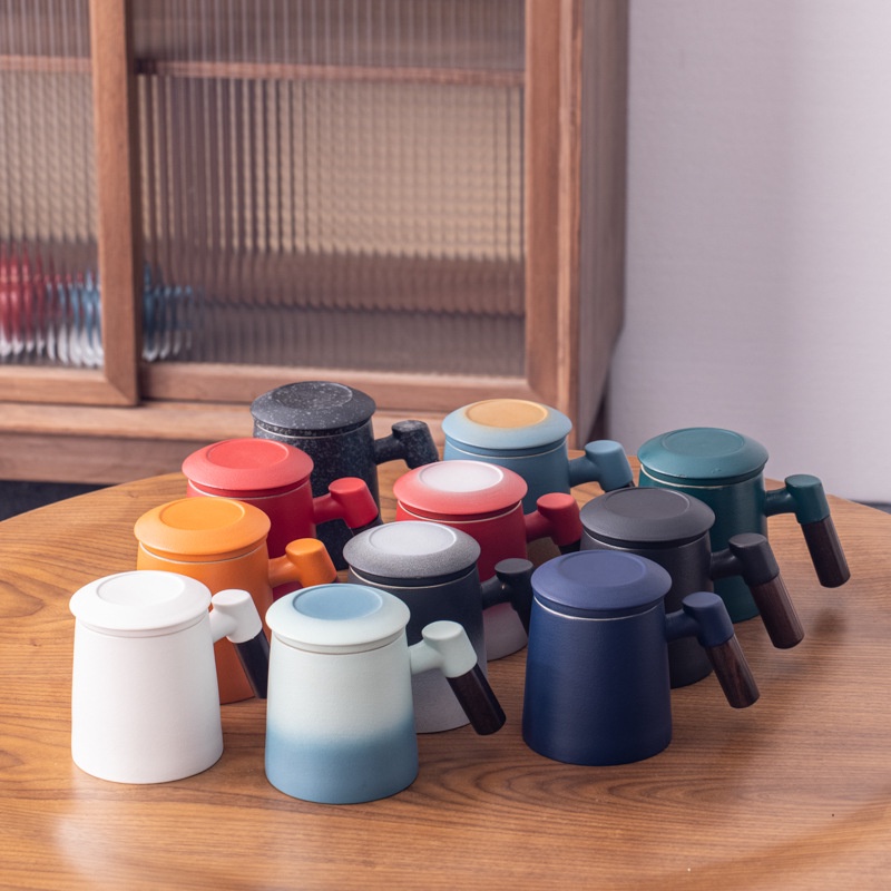 420ml Ceramic Filter Mug Wooden Handle with Lid Large-capacity Tea Cup ...