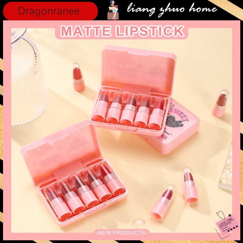 Dragon Ranee 5 Colors Mini Lipstick Set Sample Matte Lipstick Lip Gloss ...