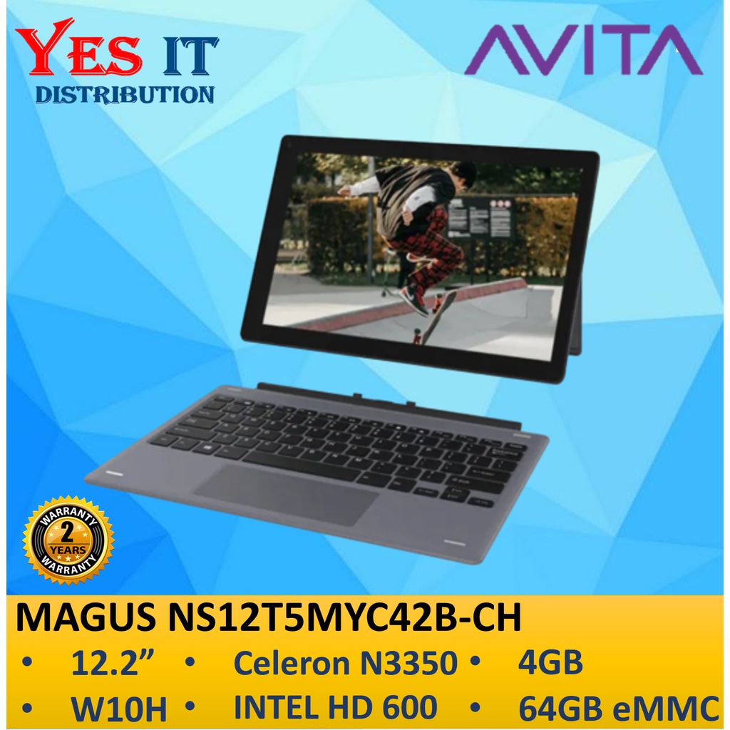 Avita Magus 12.2'' NS12T5MYC42B-CH 2-in-1 Detachable Laptop Celeron ...
