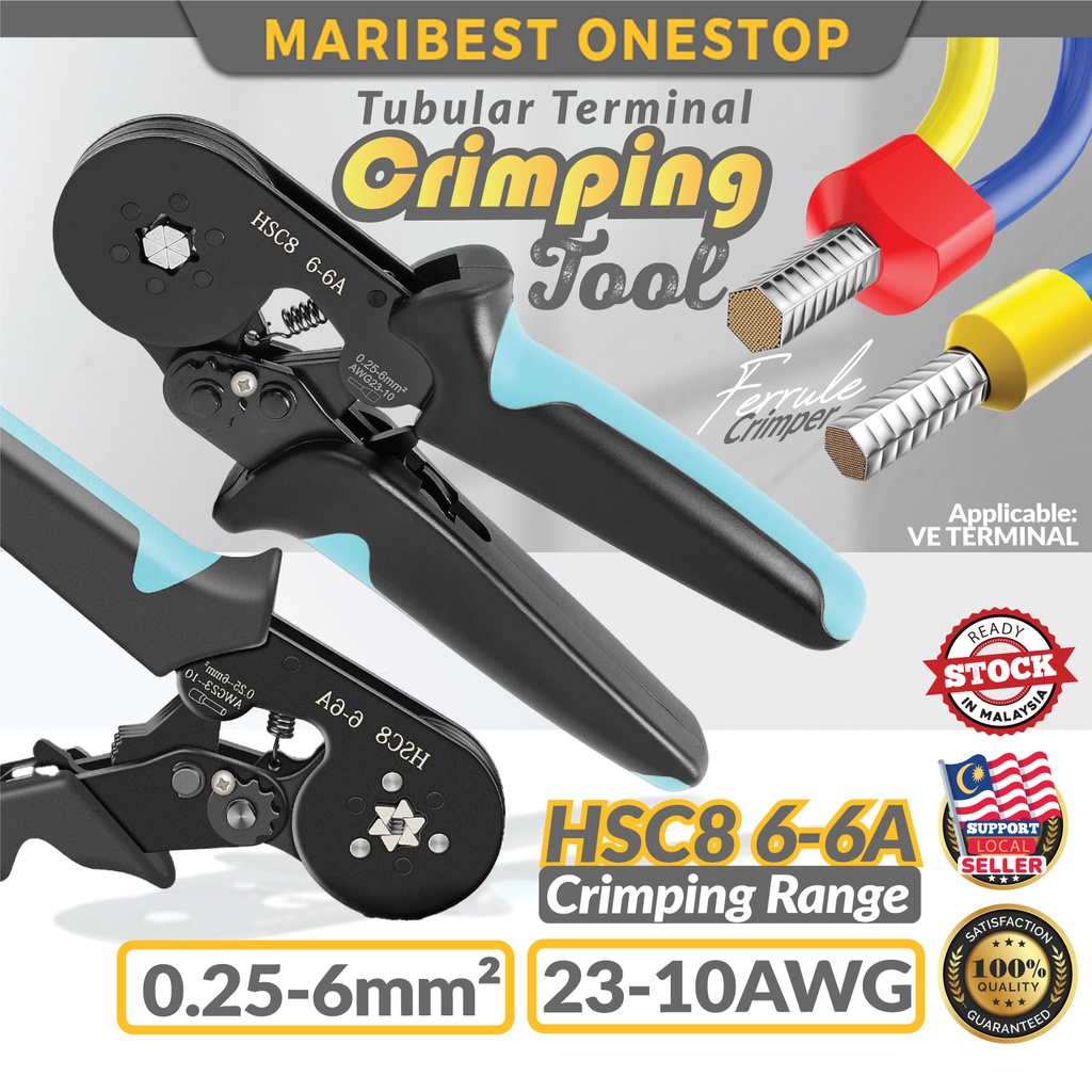 HSC8 6-6A Tubular Terminal Crimping Tool Cable Lug Ferrule Crimper ...