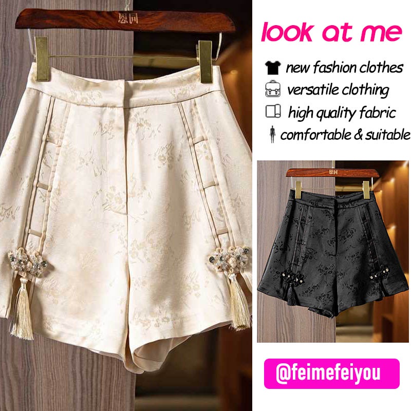 【Hot Sale】New Women Chinese Shorts Wide Leg Short Pants Vintage Plate ...