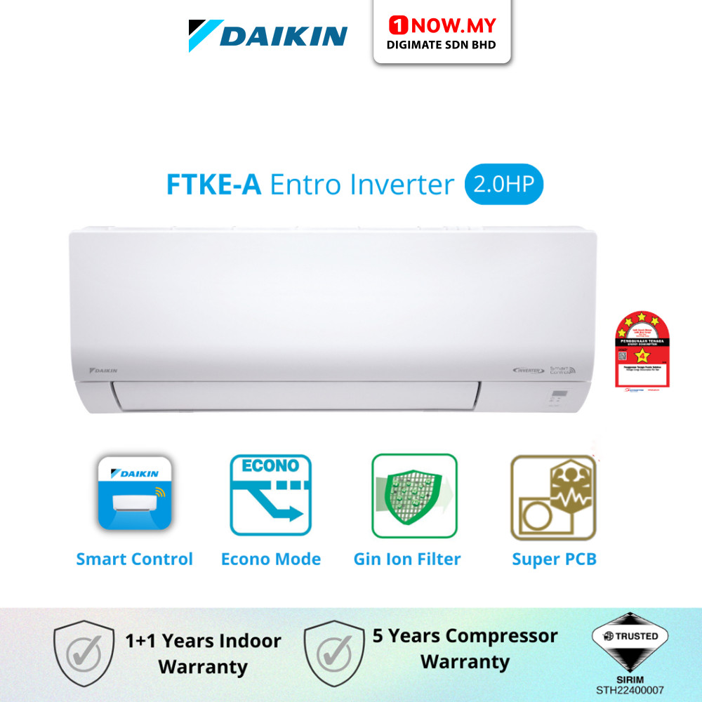DAIKIN 2HP Inverter FTKE-A Wall Air Conditioner FTKE50A / RKE50A | 4 Star Energy Penghawa Dingin ...