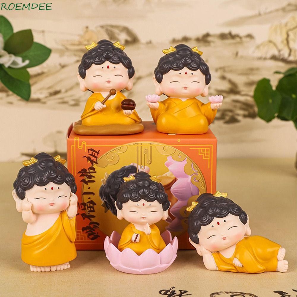 ROEMDEE Cartoon Buddha Figures, Chinese Style Resin Craft Mini Buddha ...