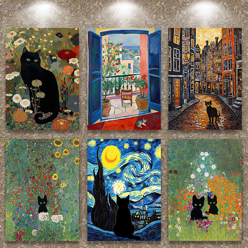 William Morris Henri Rousseau Artistic Cat Poster Canvas Painting ...