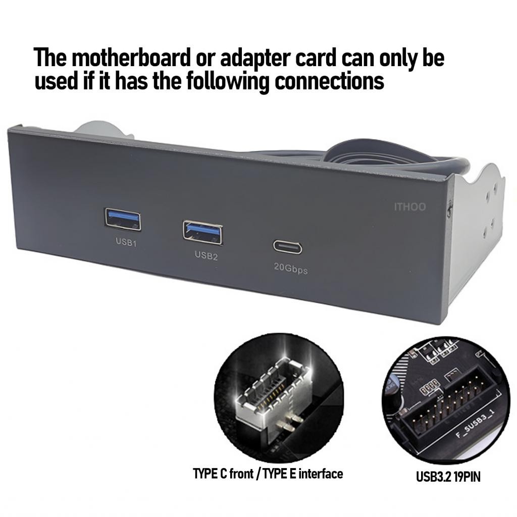 Alwaysonline Front Panel USB Hub 5.25 Inch 19PIN + Type E Input Metal ...