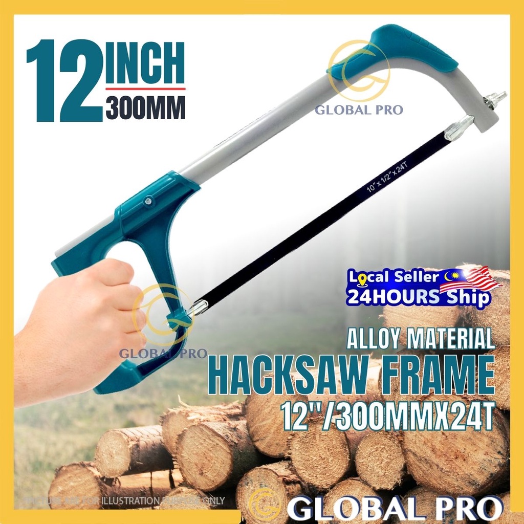 JCTOP 12" Hacksaw Frame Set With 12"x24T Blade Gergaji Kayu Hack Saw ...