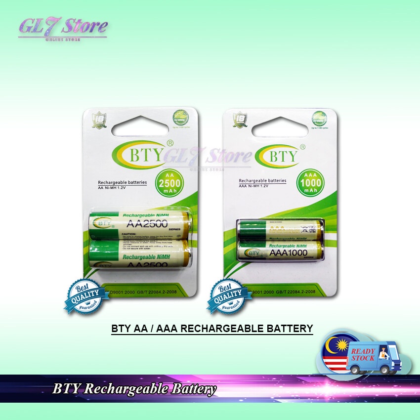 RECHARGEABLE BATTERY BTY AA / AAA 2500mAH / 1000mAH 1.2V Ni-MH ...