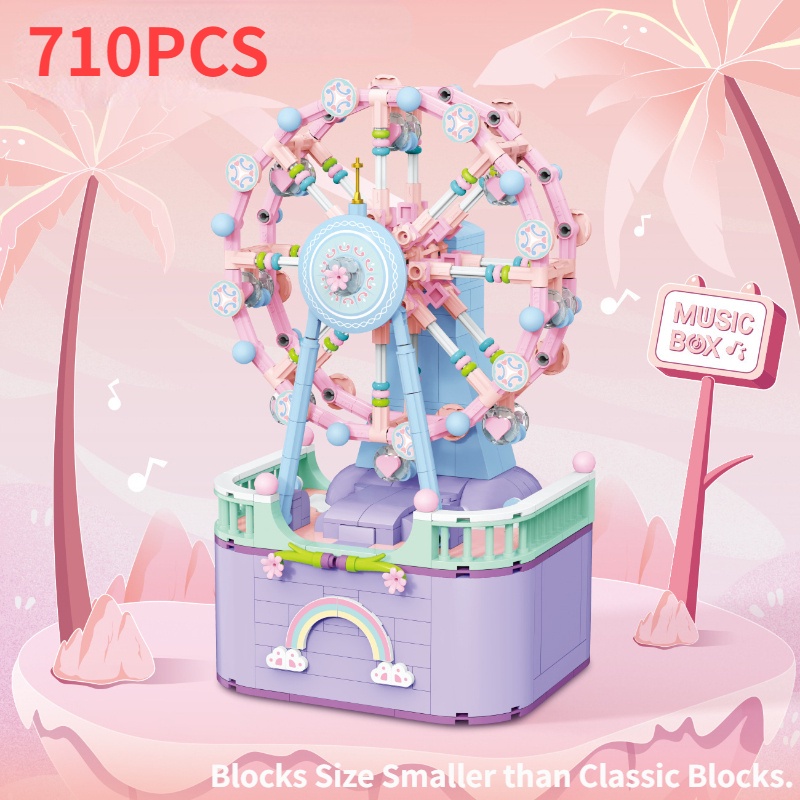 DIY Building Blocks Ferris Wheel /Carousel Music Box 摩天轮 旋转木马 积木音乐盒 ...