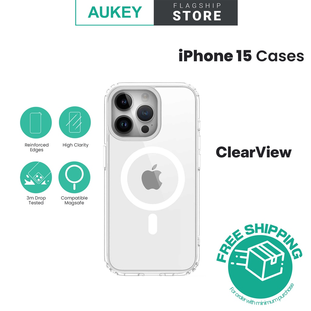 Aukey TM10 Magnetic Clear Case Support MagSafe for iP15 15 Pro 15 Pro ...