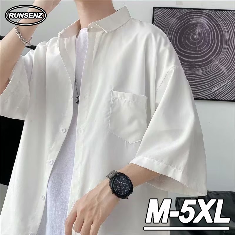 M-5XL Fat Man Simple Plain Shirt Men Plus Size Short Sleeve Shirt ...