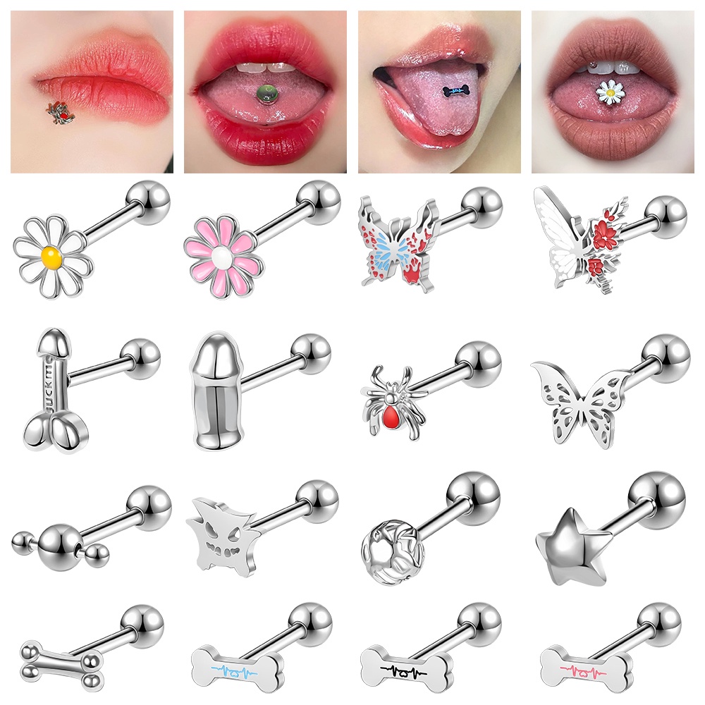 1 PC Tongue Piercing Punk Skull Tongue Ring 14G Stainless Steel Barbell ...