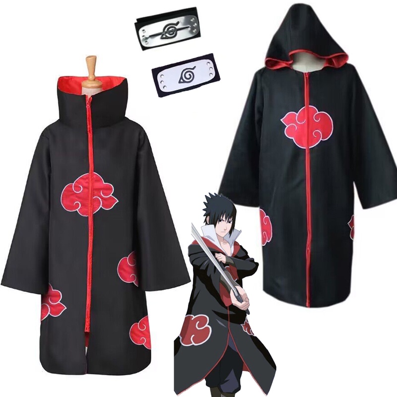 Anime Naruto Cosplay Akatsuki Cloak Hooded Halloween Costume Cape ...