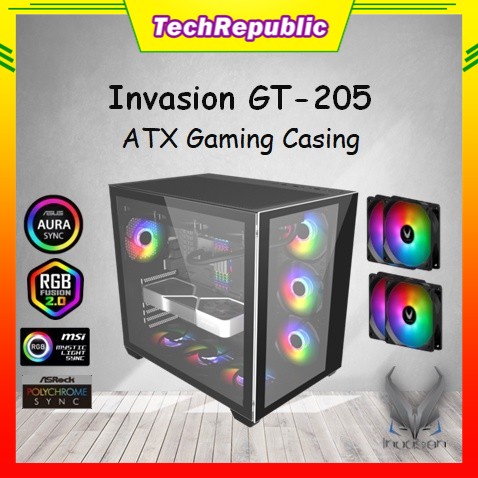INVASION GT-205 ATX CASING / CASE / CHASSIS WITH 4 ARGB FAN GT205 ...