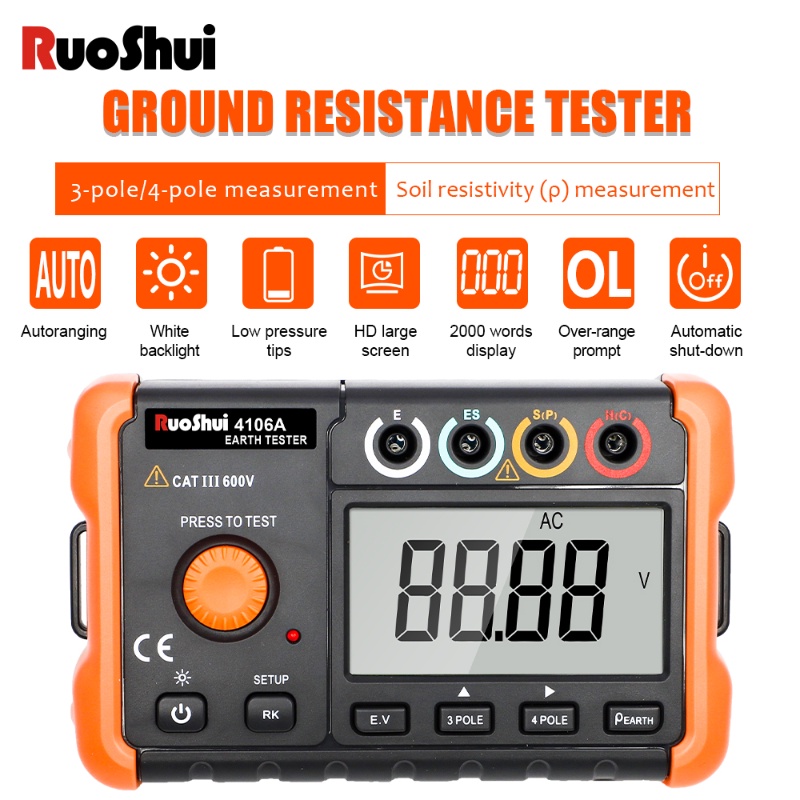 RuoShui 4106A Digital Earth Tester Ground Resistance Meter Low Voltage ...