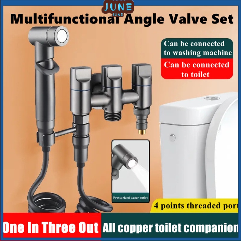 Gun Gray All Copper Three-Way Angle Valve Set One-In Three-Out Triple ...