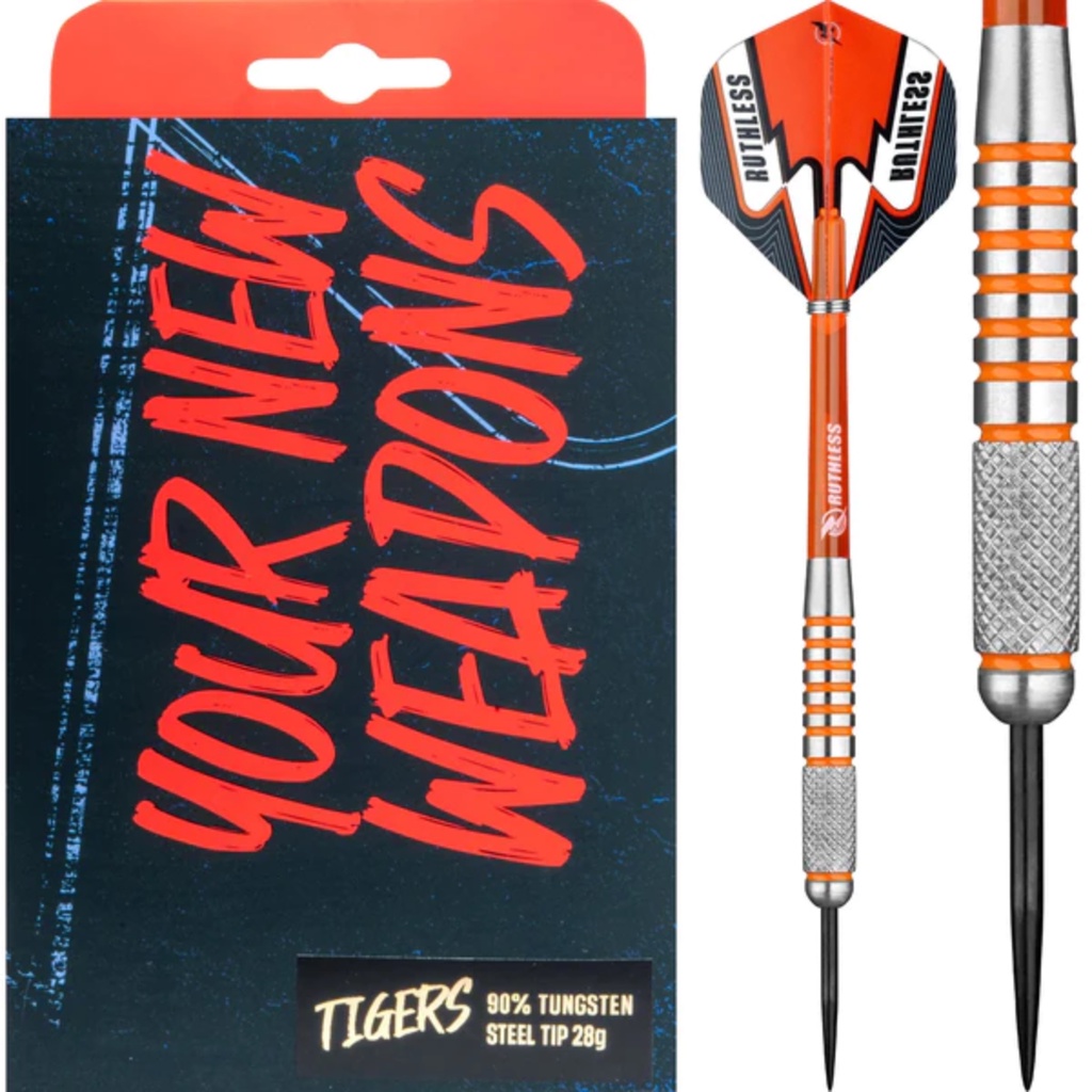RUTHLESS RX STEEL TIP DART - 28G Front Knurl Ruthless TIGER Darts 90% ...