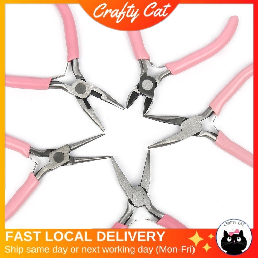 CRAFTYCAT Pink Metal Mini Jewelry Pliers, DIY Anti-slip Making Tools ...