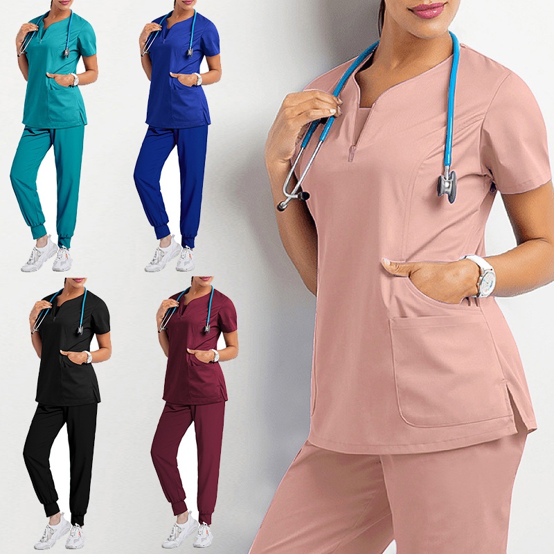 NiaaHinn 【Shirt+Pants】Scrub Suit Medical Women New Women T-Shirt with ...